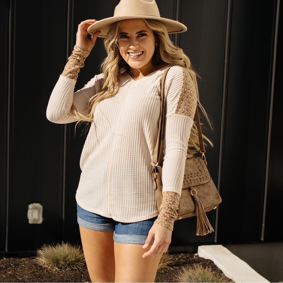 7th Ray | Tops | 7th Ray Nwt Cream Long Sleeve Waffle Knit Shirt ...